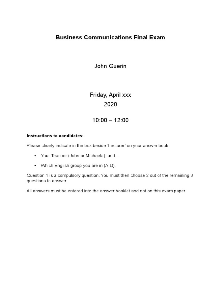 Business Communications Final Exam: John Guerin | PDF | Charitable ...