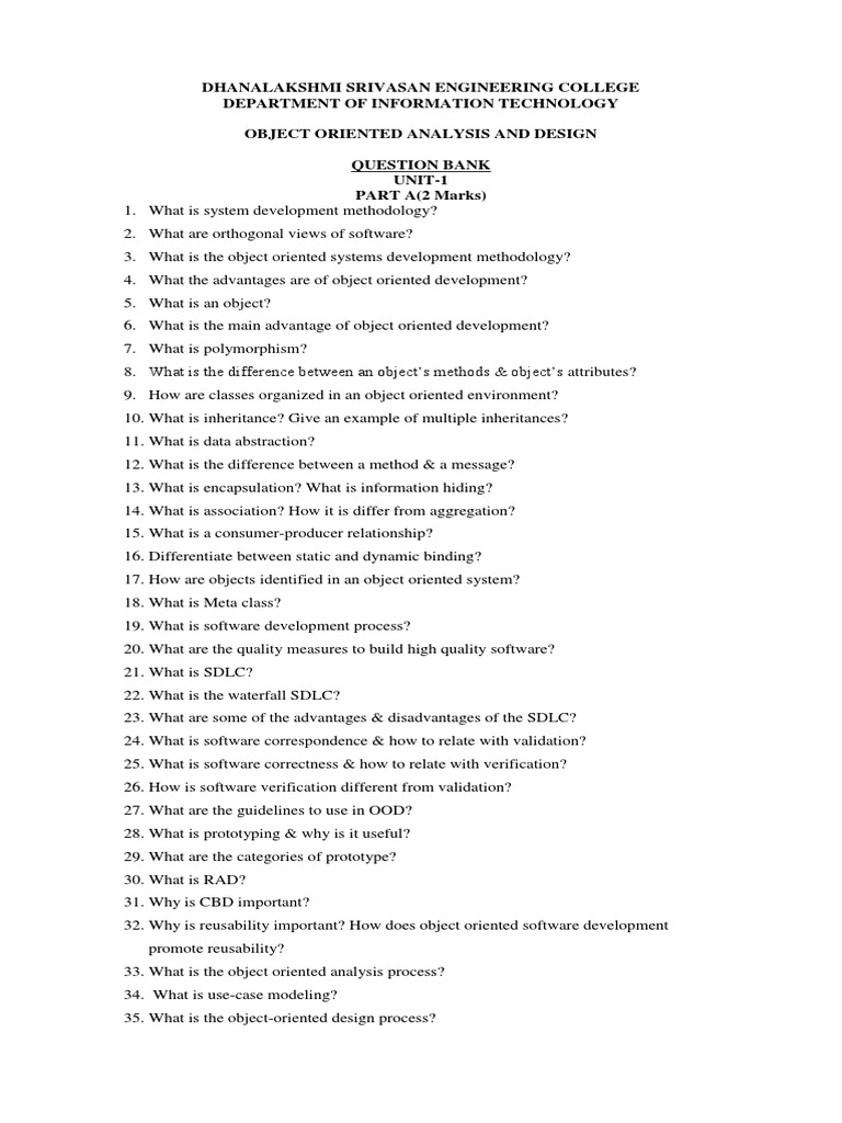 Object-Oriented Design Question Bank | PDF | Unified Modeling Language ...
