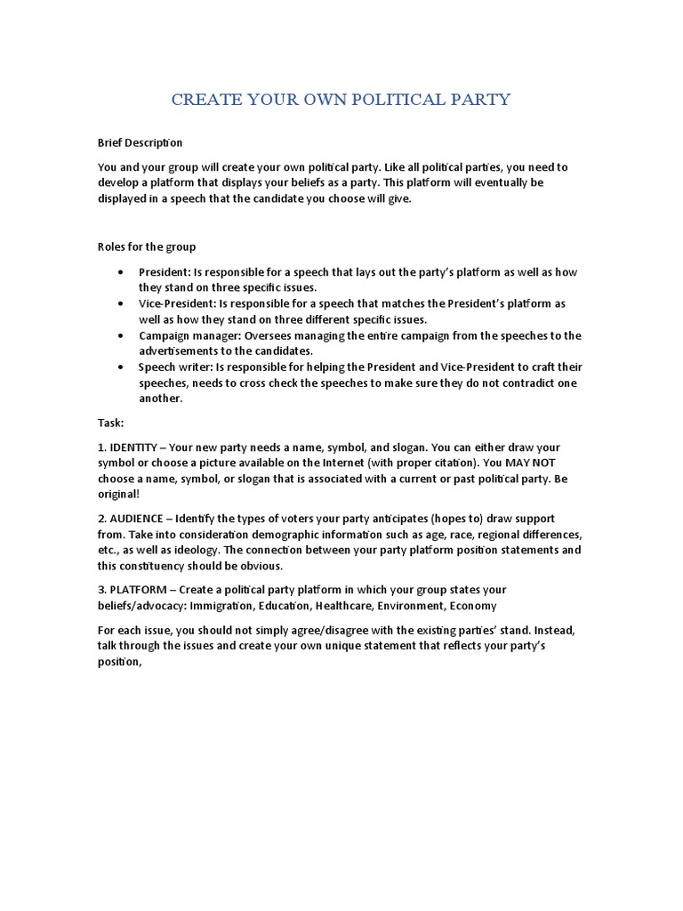 Create Your Own Political Party Project | PDF