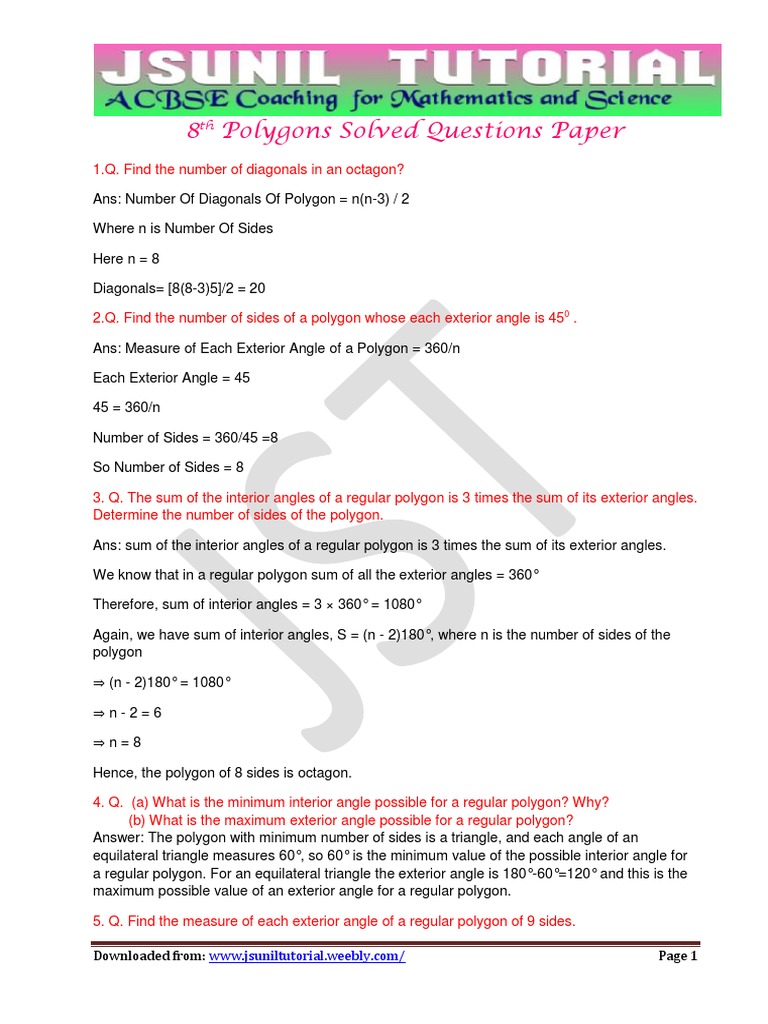 Grade 8 Polygon Questions and Answers | PDF | Triangle | Angle