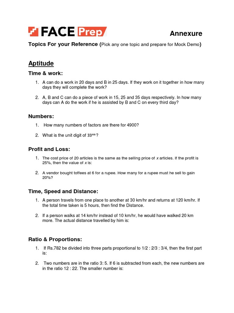 Face Prep Annexure | PDF | Clock | Computer Programming