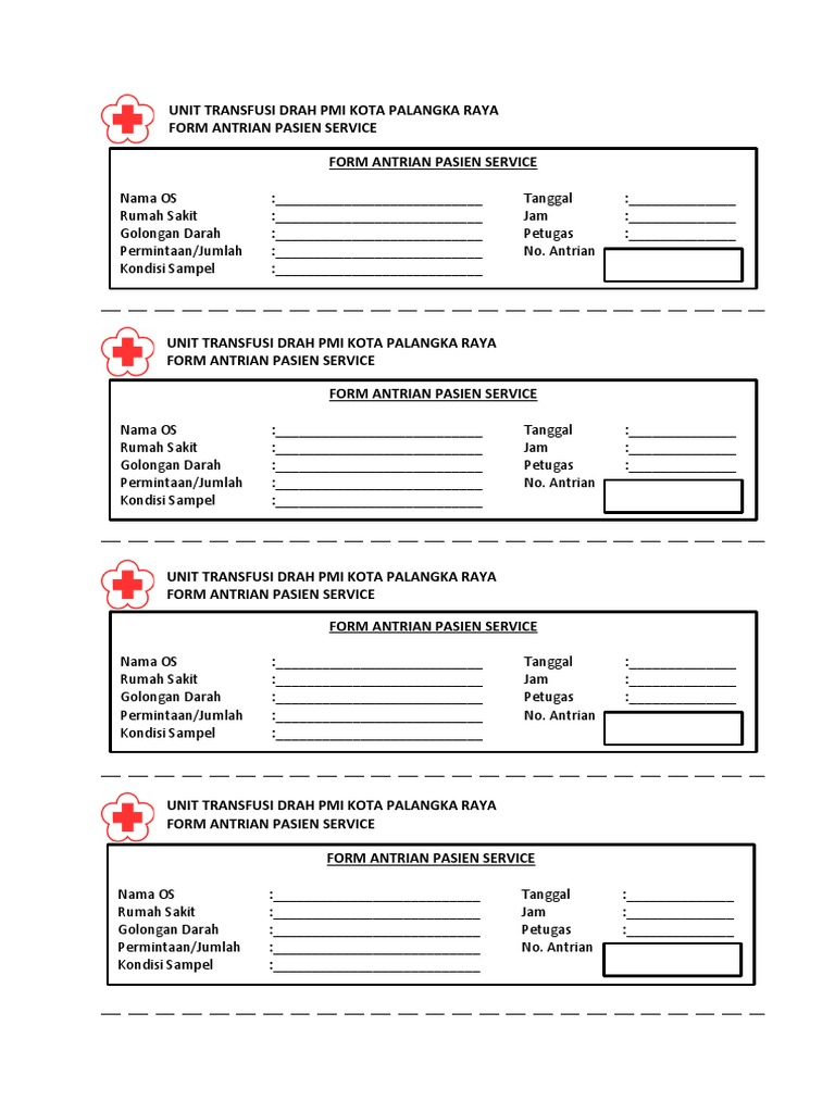 Form Antrian Pasien Unit Transfusi Darah PMI Kota Palangka Raya | PDF