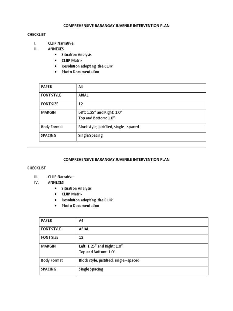 Comprehensive Barangay Juvenile Intervention Plan Checklist | PDF