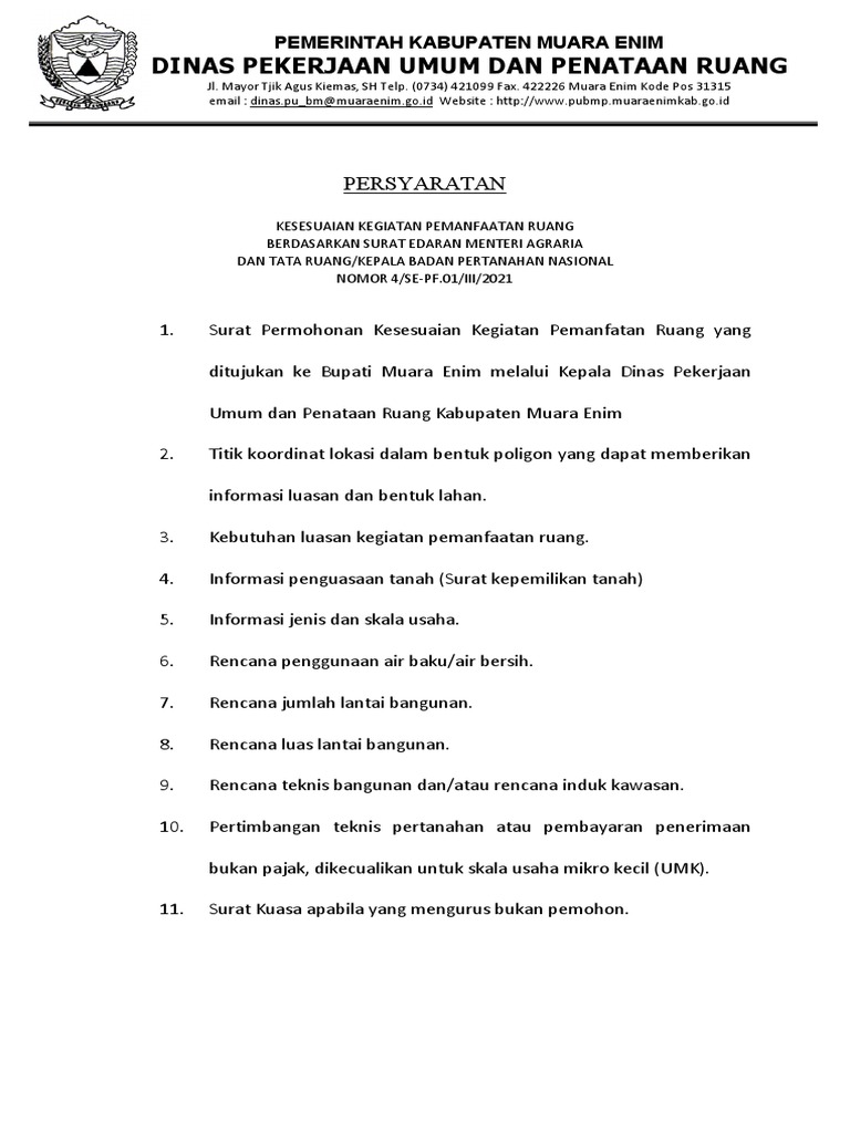 Contoh Surat Permohonan KKPR | PDF