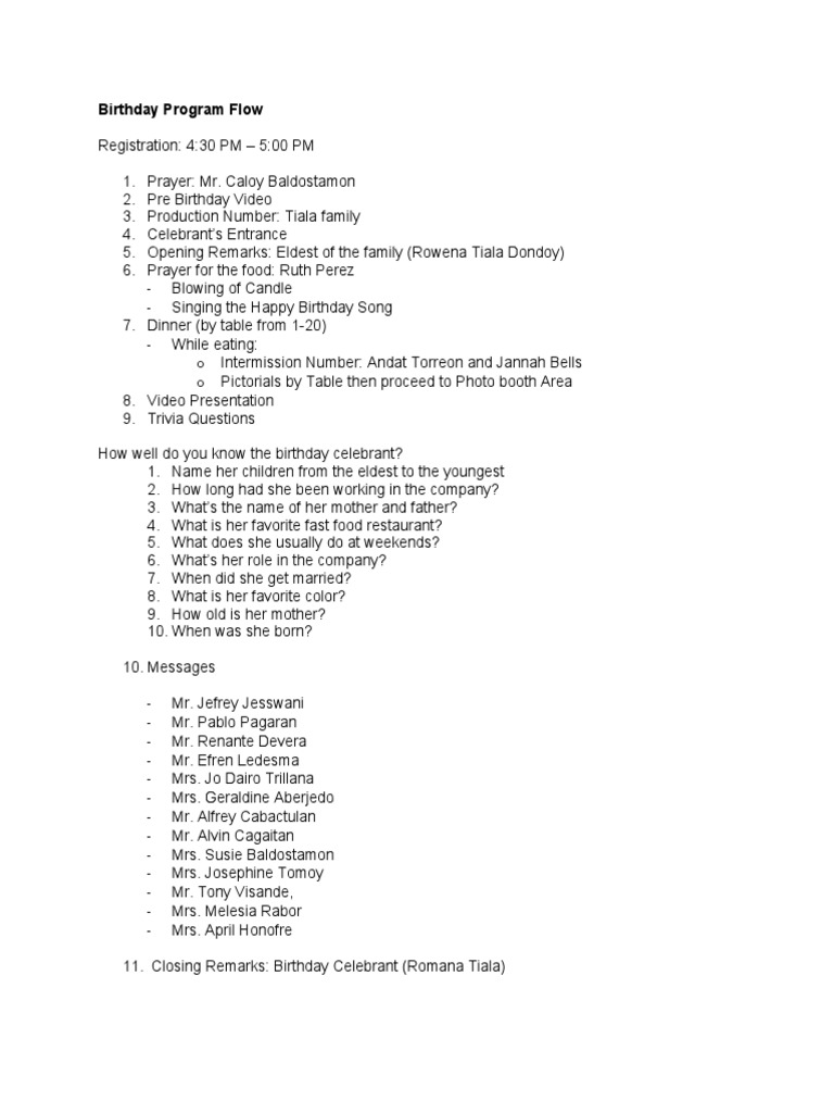 Birthday Program