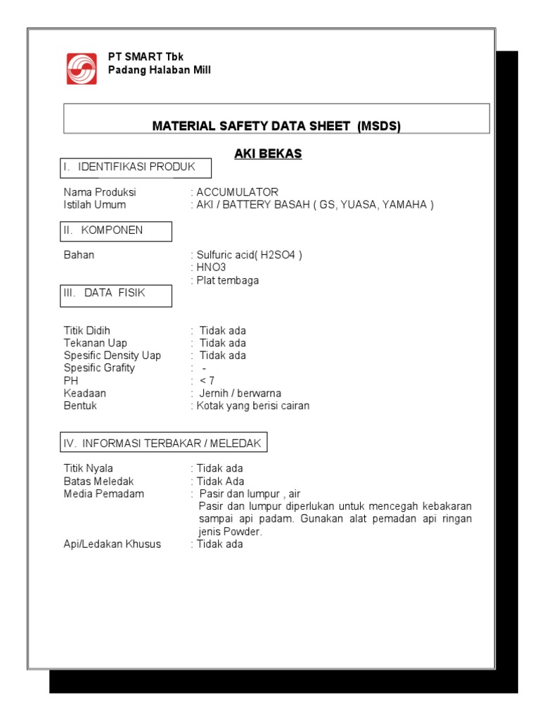 MSDS - Aki Bekas | PDF