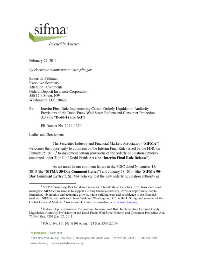 Sifma | PDF | Dodd–Frank Wall Street Reform And Consumer Protection Act ...