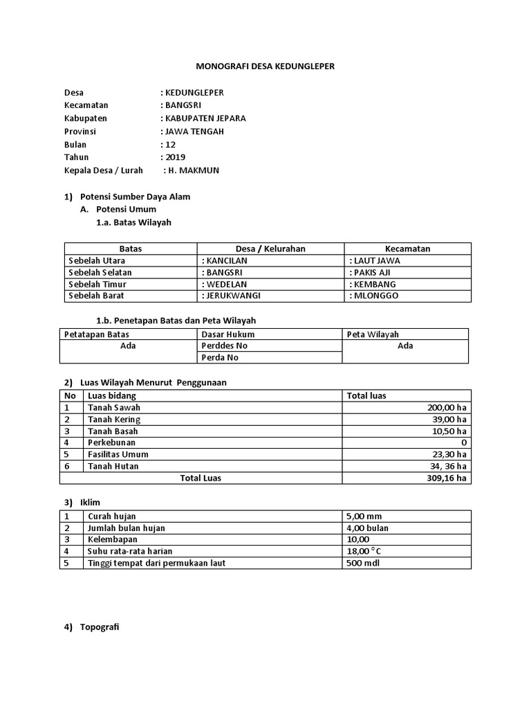 Monografi Desa Kedungleper | PDF