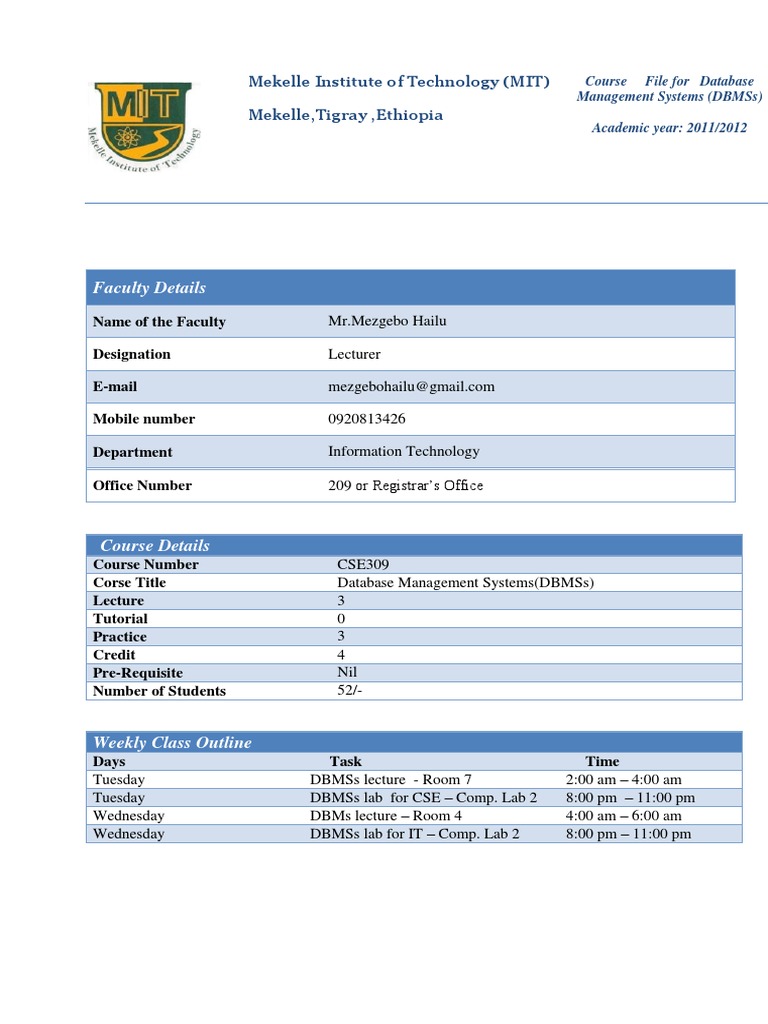 Faculty Details: Mekelle Institute of Technology (MIT) Mekelle, Tigray ...