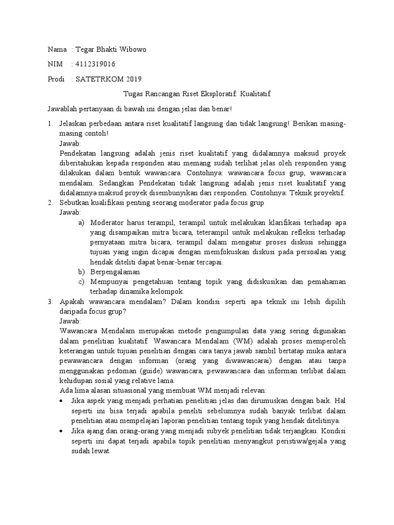 Tegar Bhakti WIbowo - Tugas Rancangan Riset Eksploratif Kualitatif | PDF