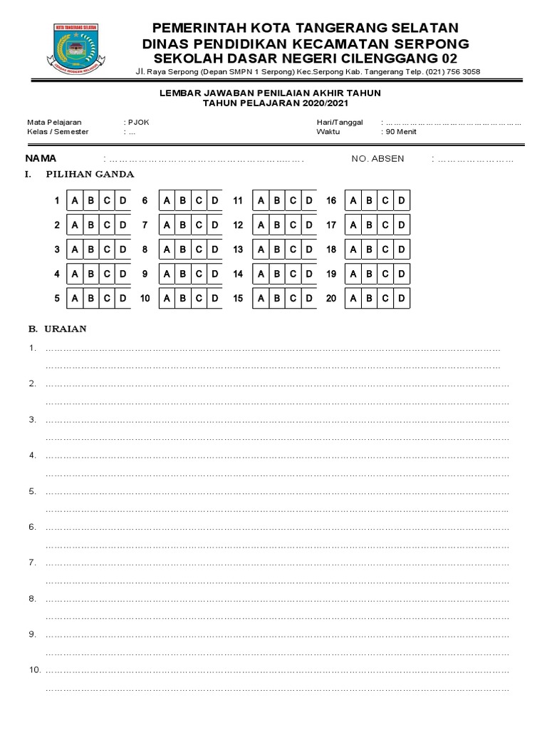LJK Pat Kelas 1-3 | PDF