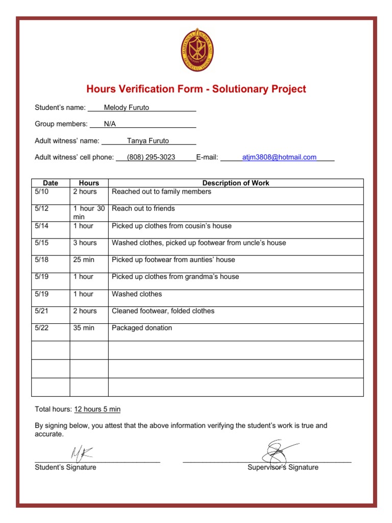 Hours Verification Form | PDF | Wellness