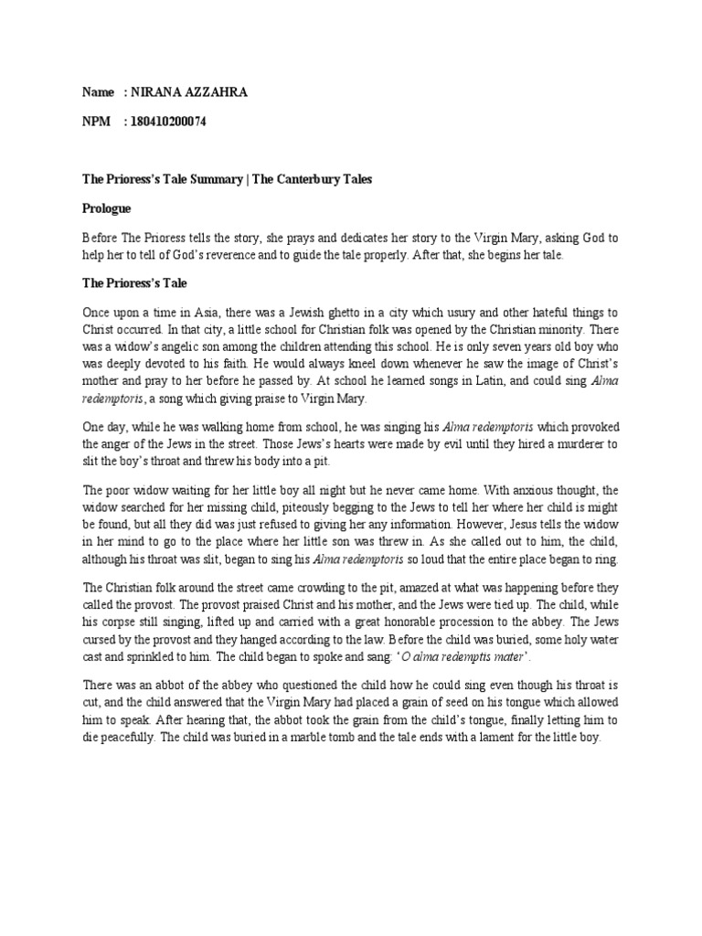 The Prioress' Tale Summary in Chaucer's The Canterbury Tales | PDF ...