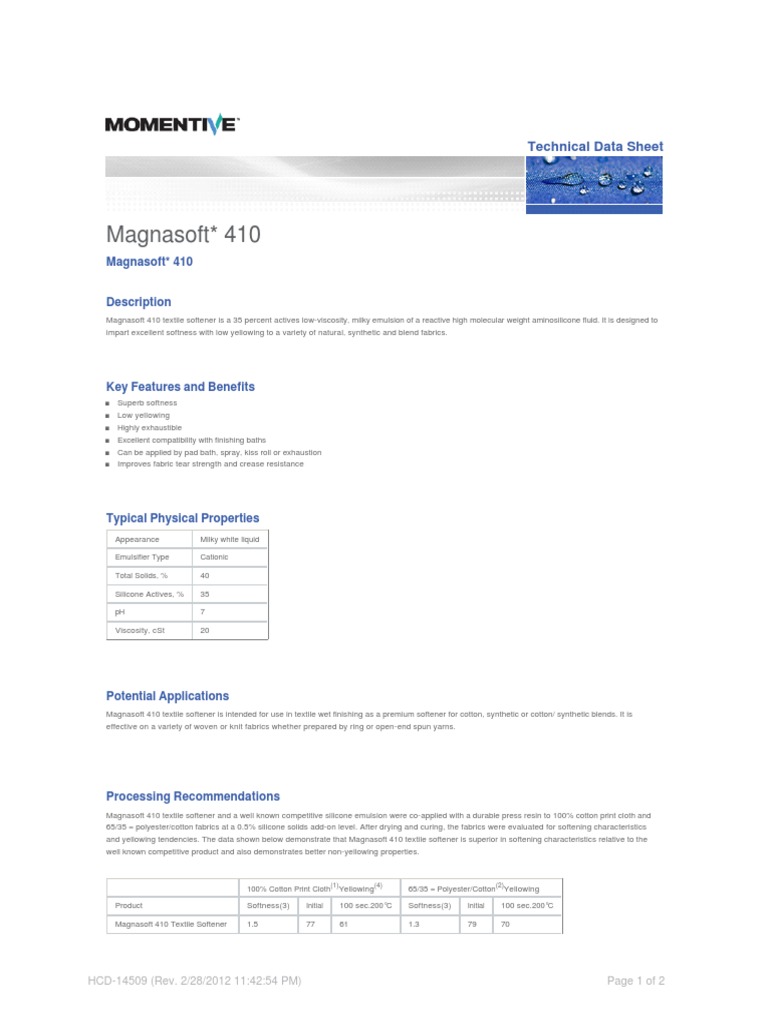 Magnasoft 410 | PDF | Textiles | Silicone