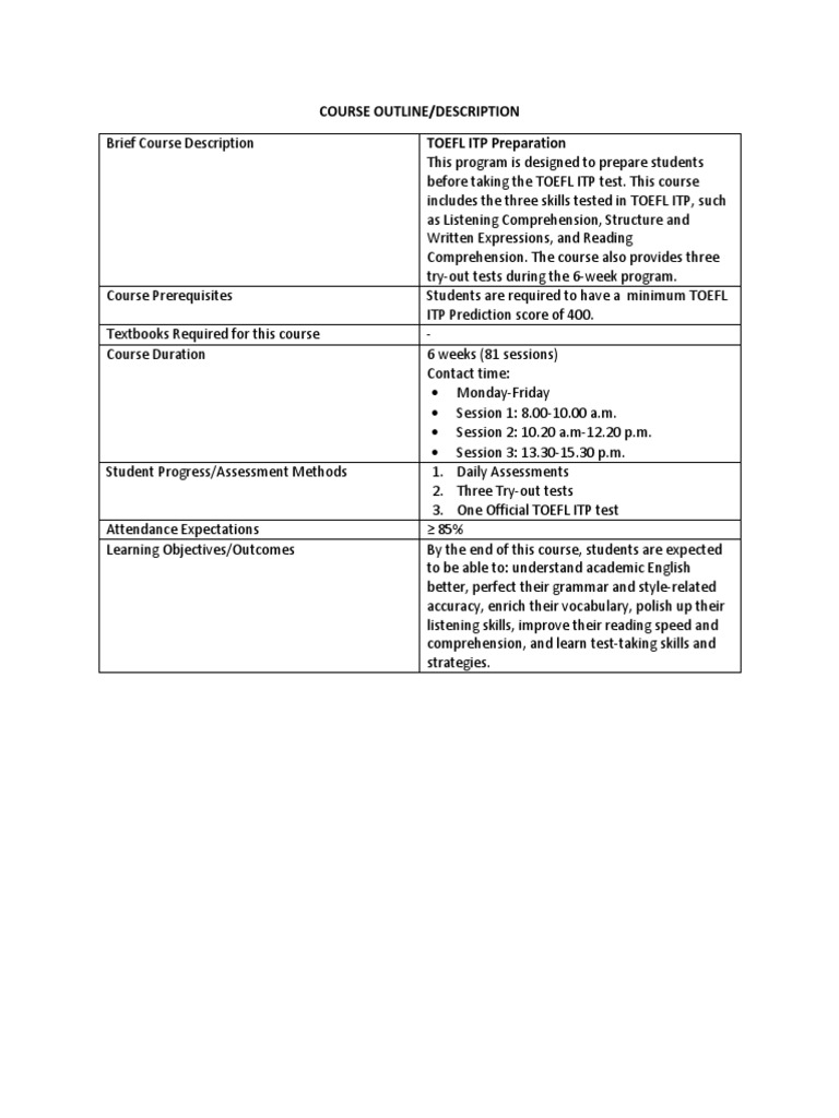 TOEFL ITP Test Prep Course Outline | PDF | Grammatical Number | Adjective