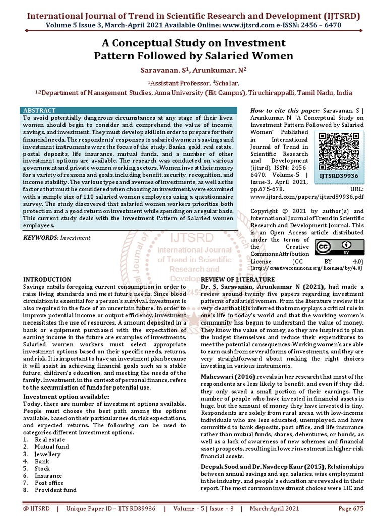 A Conceptual Study On Investment Pattern Followed by Salaried Women ...