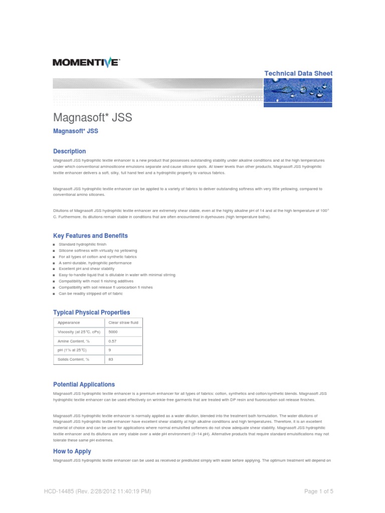 Magnasoft JSS | PDF | Textiles | Silicone