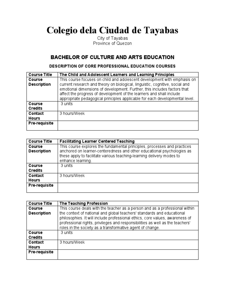 BCAEd - Course Description | PDF | Educational Assessment | Curriculum