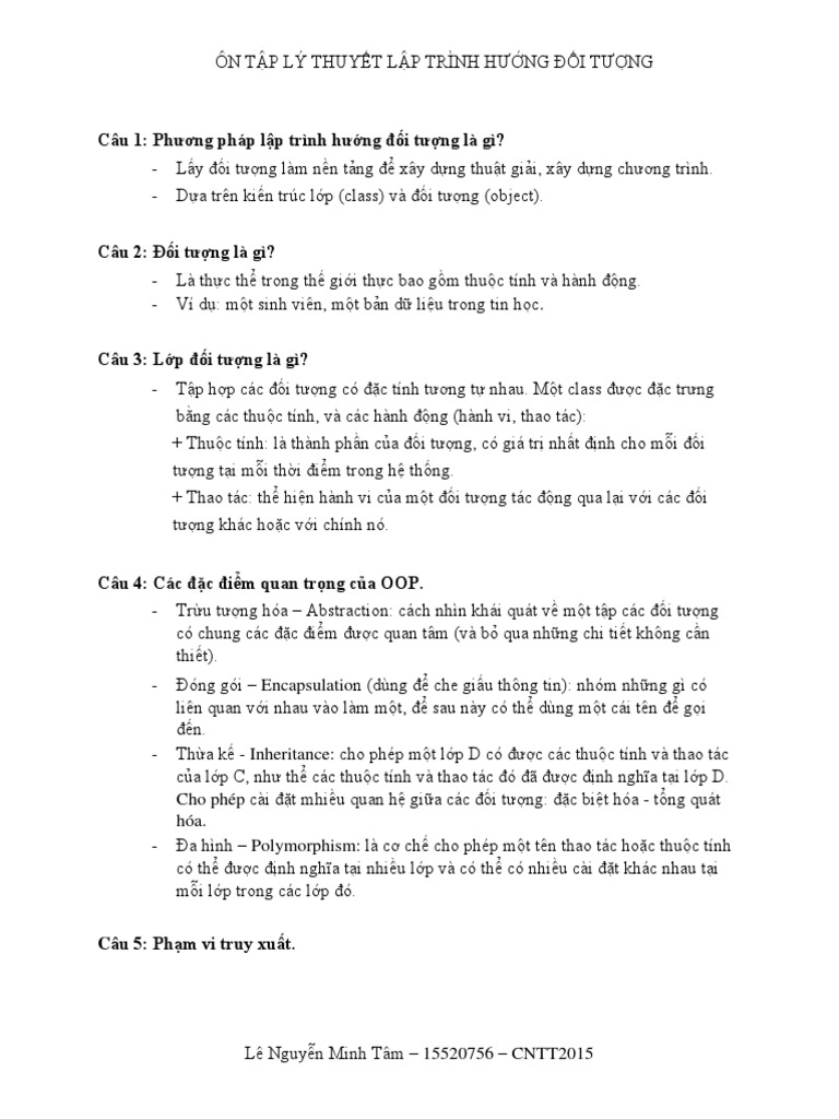 On Tap Ly Thuyet OOP | PDF