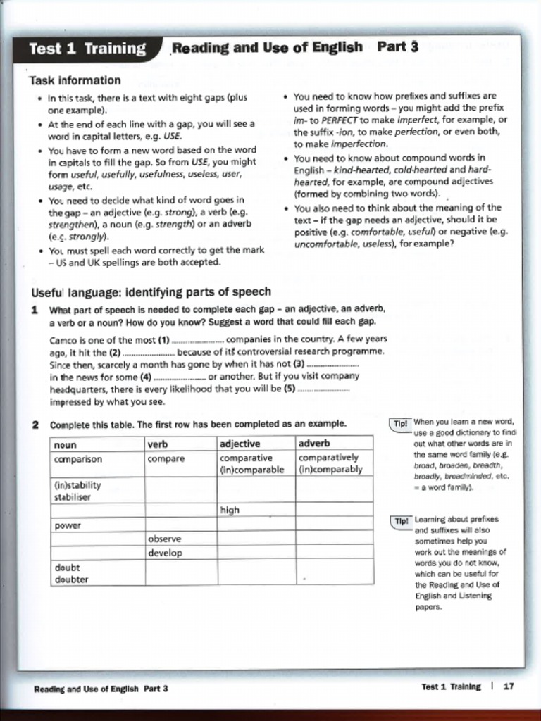 CAE Trainer RUE Test 1 Parts 3 and 4 | PDF | Adjective | Verb