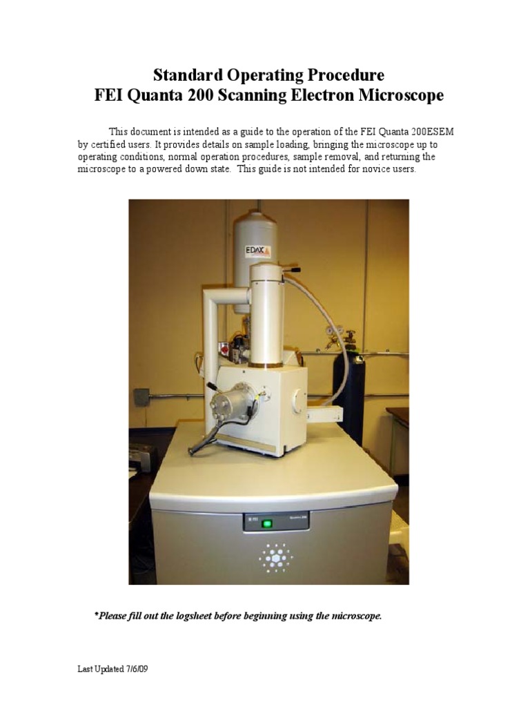 Quanta Sop | PDF | Scanning Electron Microscope | Electron Microscope
