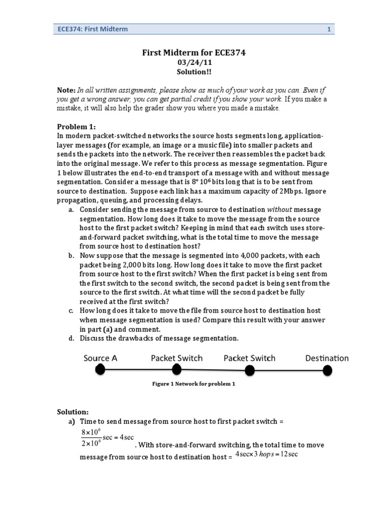 First Midterm For ECE374: 03/24/11 Solution!! | Download Free PDF | Transmission Control ...