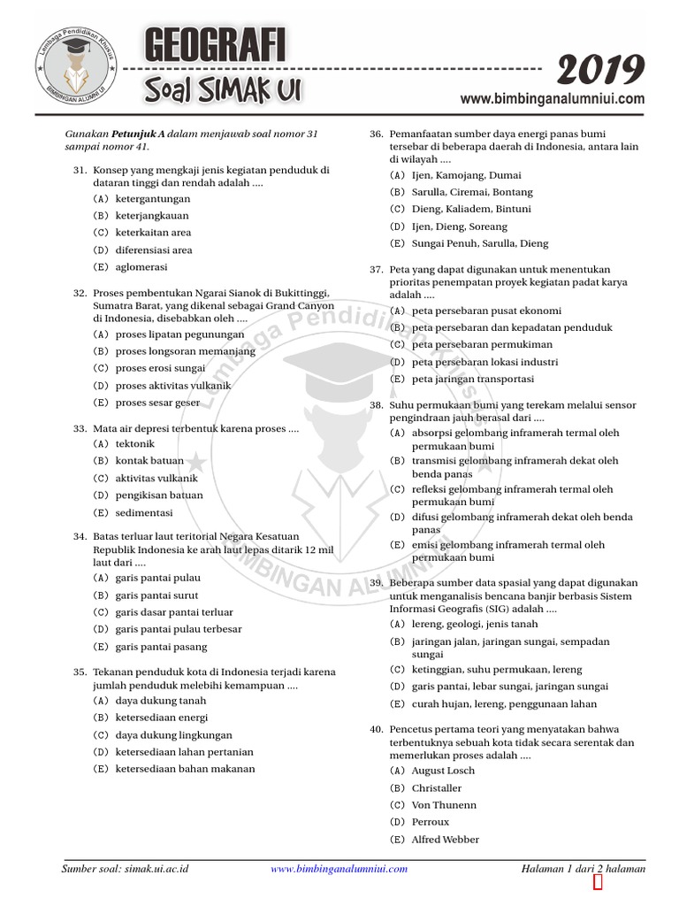 Soal SIMAK UI GEOGRAFI 2019 - Bimbingan Alumni UI | PDF
