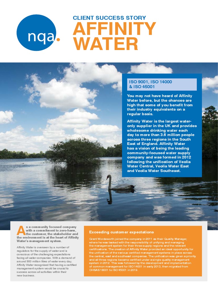 NQA Affinity Water Case Study ISO 9001 ISO 14001 ISO 45001 | PDF | Iso 9000 | Occupational ...