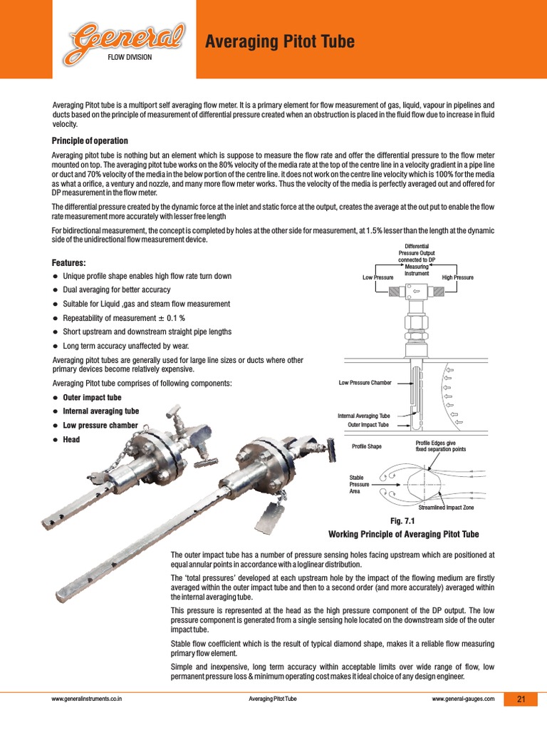 Averaging Pitot Tube: Multi-Port Flow Meter for Pipelines | PDF | Flow ...