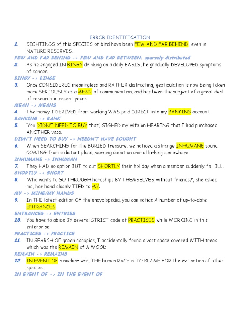 Error Identification | PDF | Reason | Nature