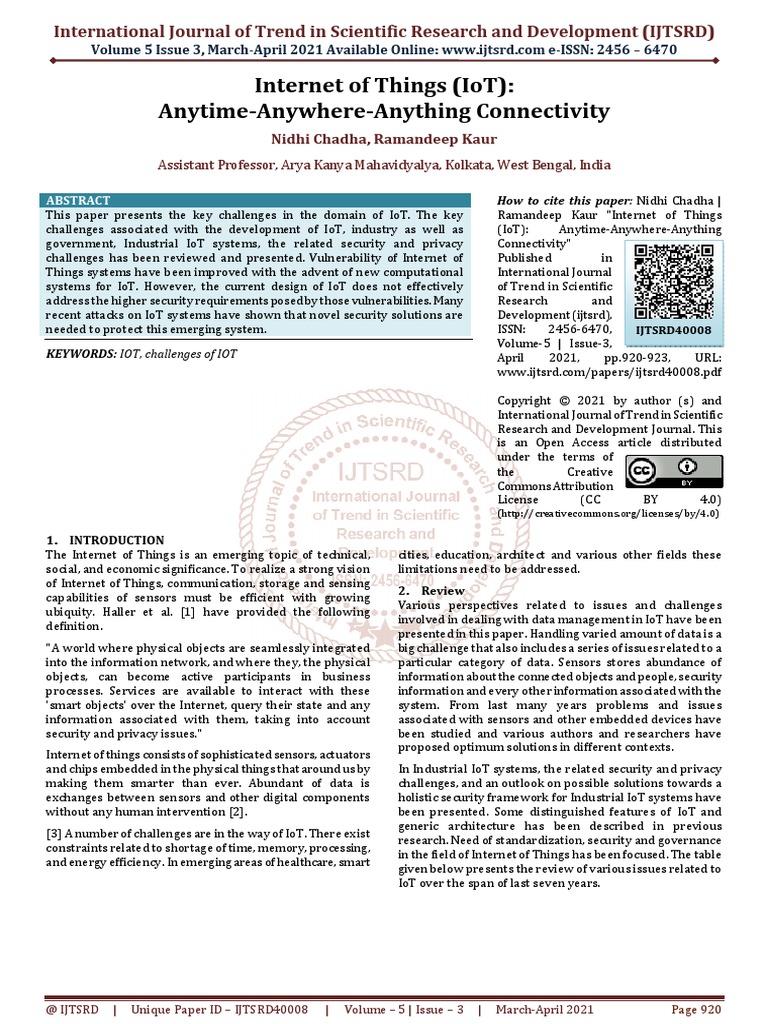 Internet of Things IoT Anytime Anywhere Anything Connectivity | PDF ...