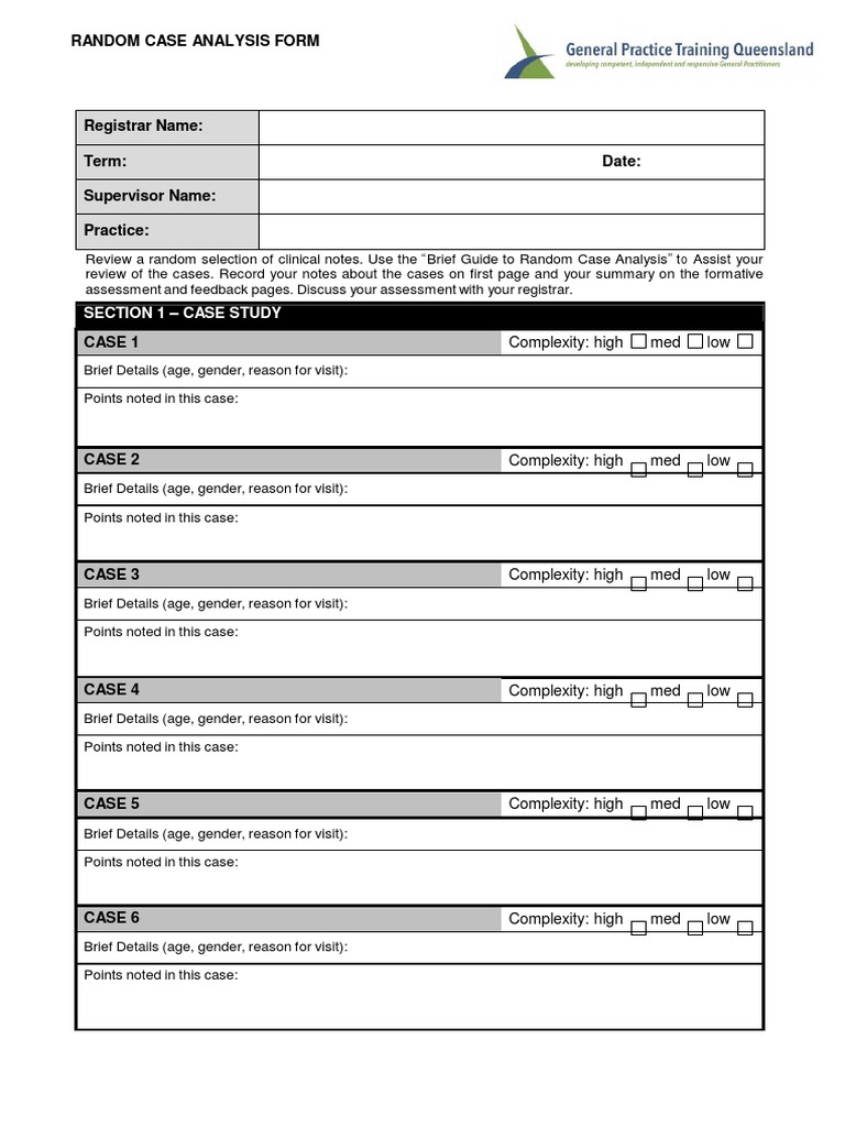 Section 1 - Case Study: Random Case Analysis Form | PDF | Patient ...