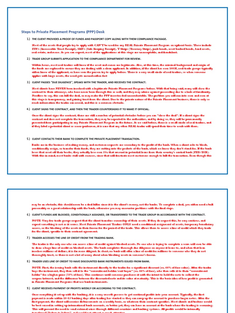 Steps To Private Placement Programs (PPP) Desk | PDF | Investor | Leverage (Finance)