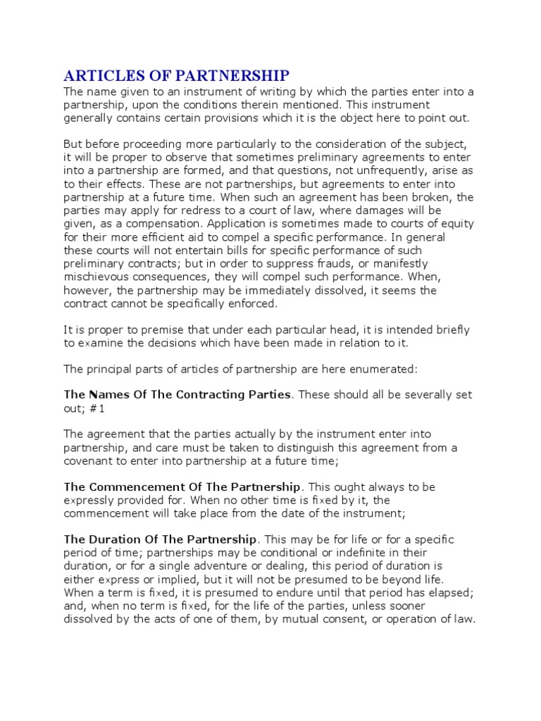 Articles of Partnership | PDF | Partnership | Bankruptcy