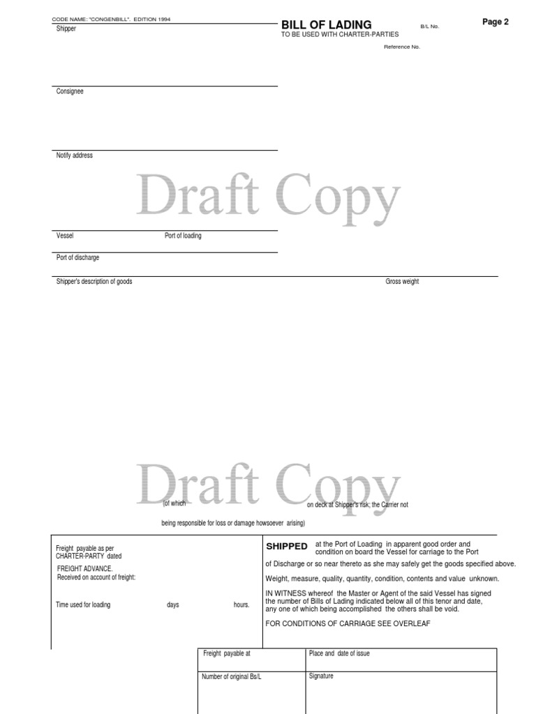 CONGENBILL1994 BL | Bill Of Lading | Cargo