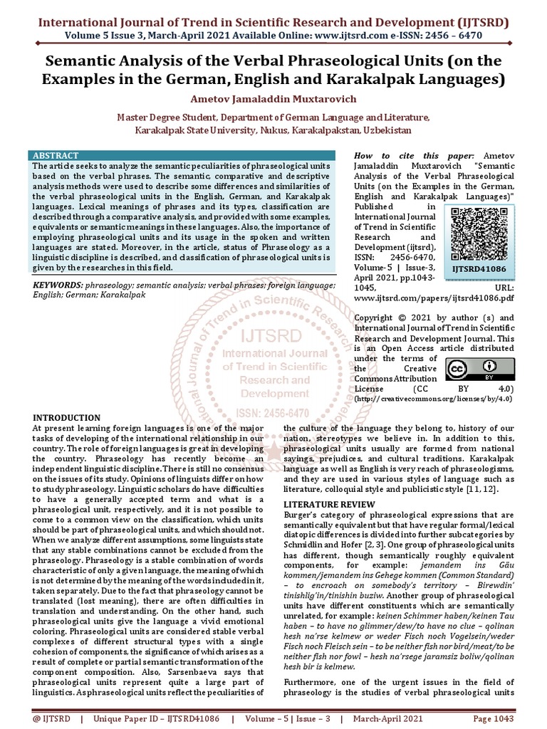 Semantic Analysis of The Verbal Phraseological Units On The Examples in The German, English and ...
