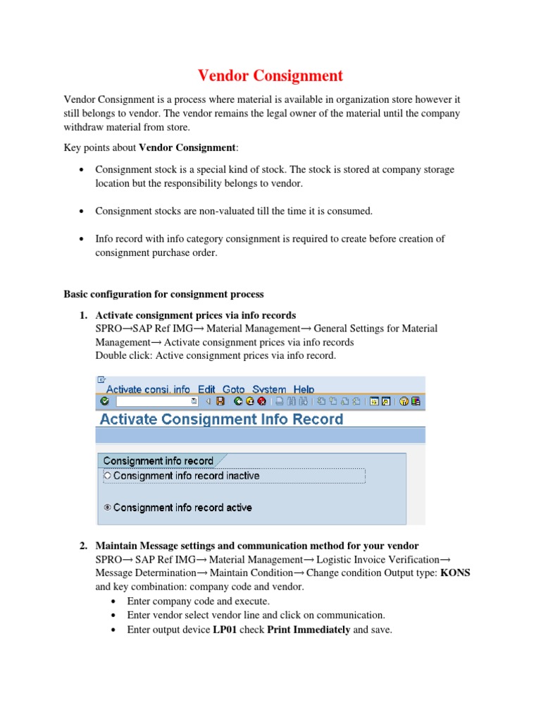 Vendor Consignment: Basic Configuration For Consignment Process 1 ...