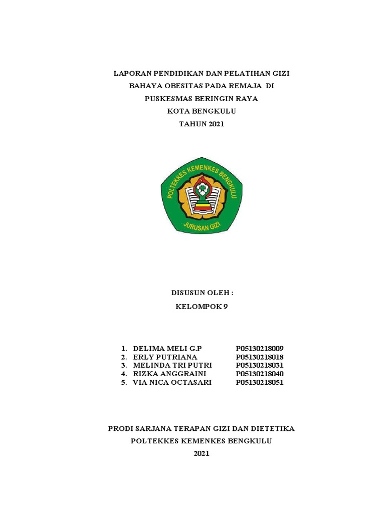 LAPORAN PENDIDIKAN DAN PELATIHAN GIZI Kel 9 | PDF