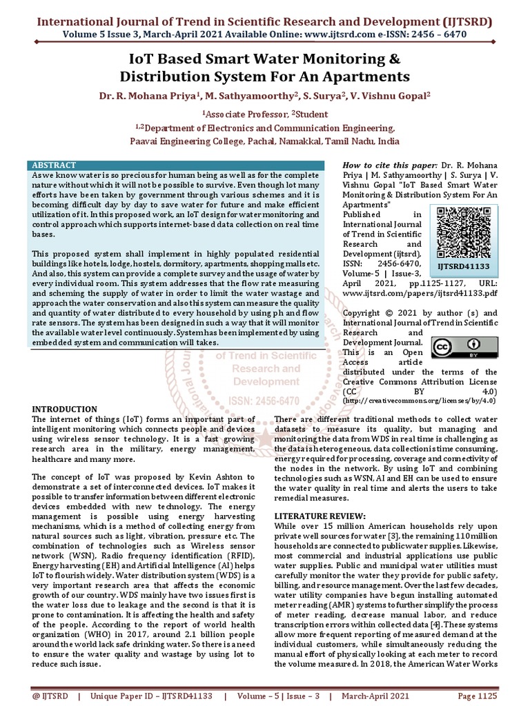 IoT Based Smart Water Monitoring and Distribution System For An ...