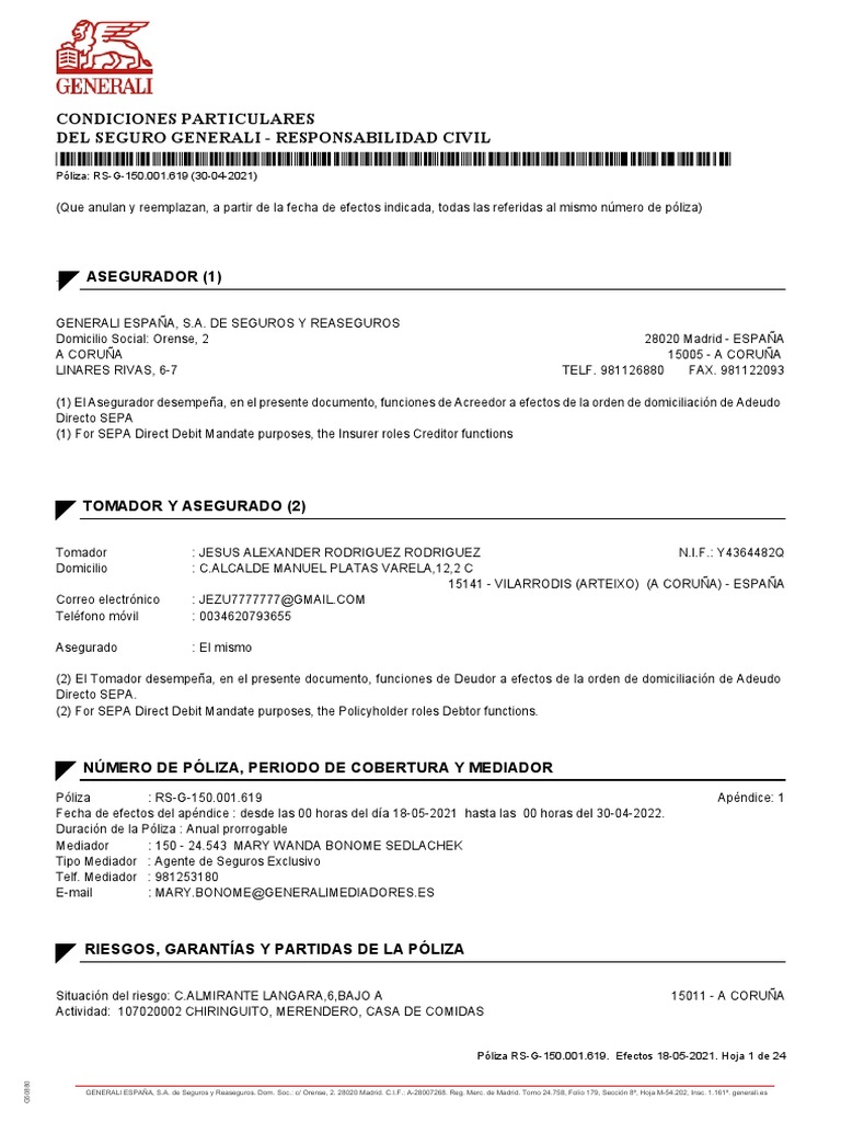 Condiciones Particulares | PDF | Póliza de seguros | Reaseguro