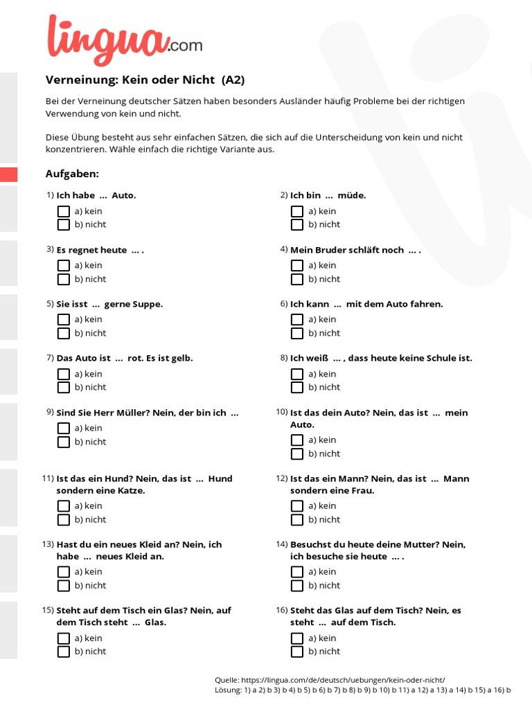 Deutsch Uebung Kein Oder Nicht | PDF