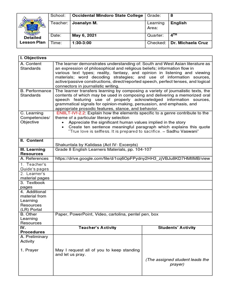 Lesson Plan For Drama | PDF | Narration | Plot (Narrative)