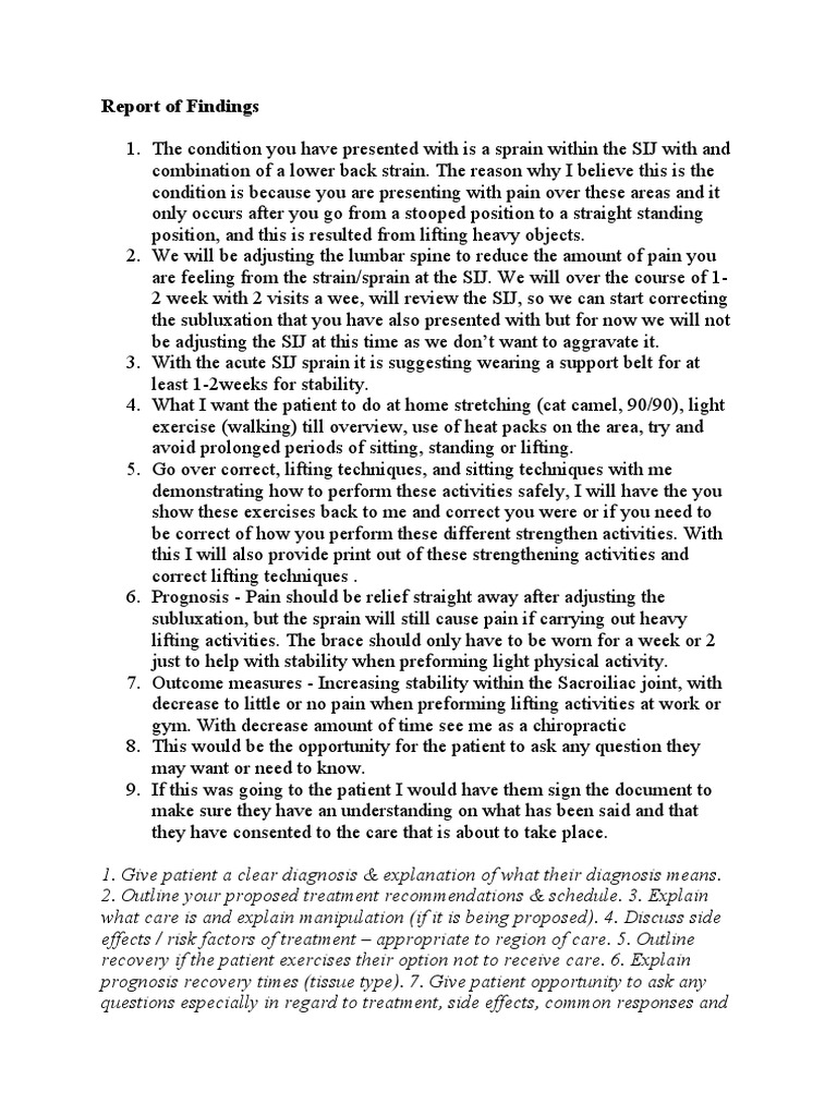 Report of Findings | PDF | Chiropractic | Pain