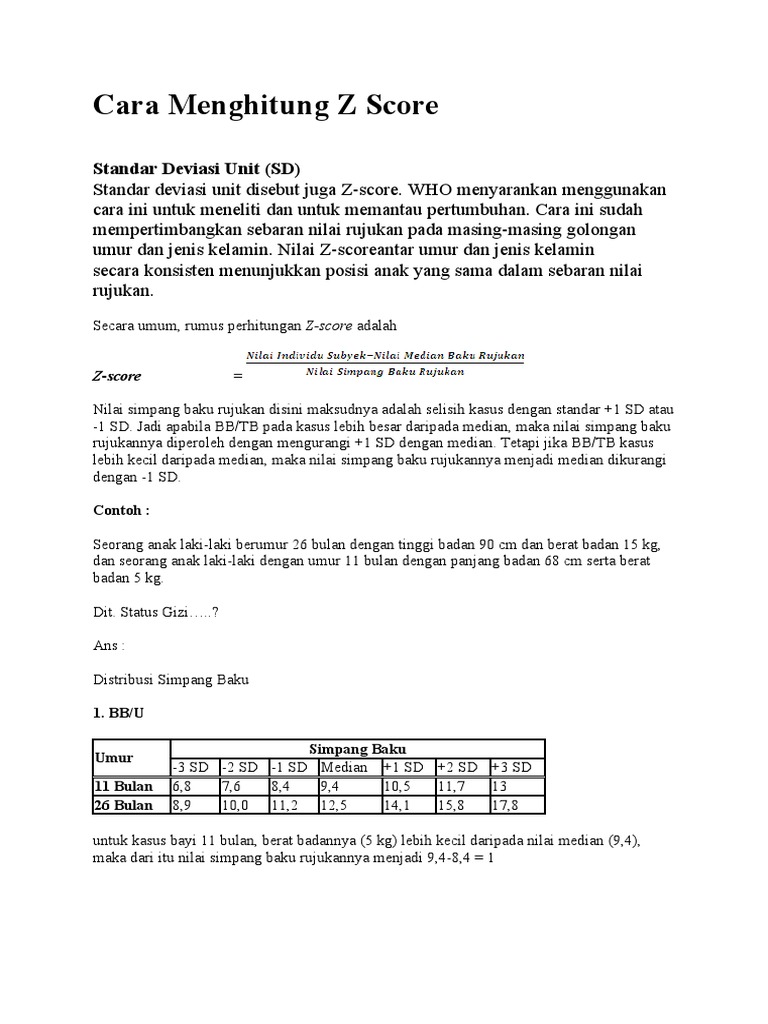 Cara Menghitung Z-Score Gizi Anak | PDF