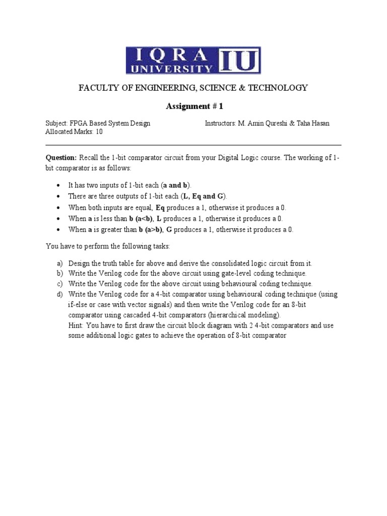 FPGA Assignment Comparator | PDF