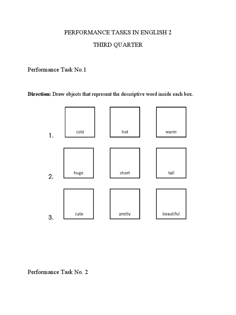 Grade 2 English Performance Tasks Q3 | PDF