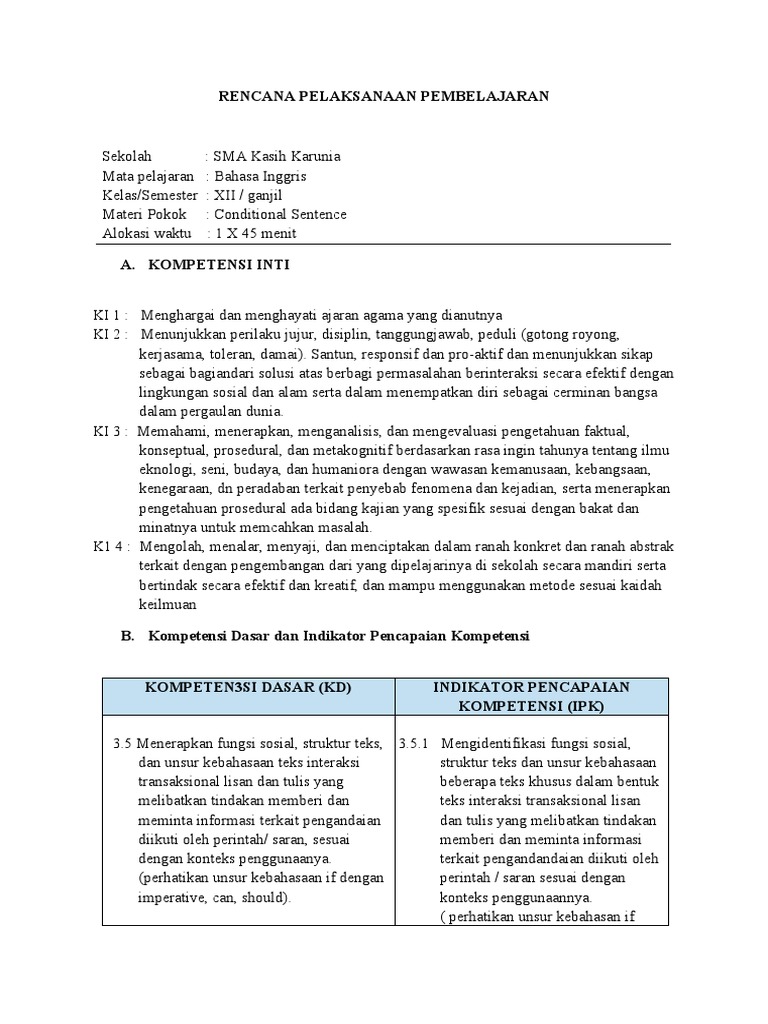 RPP Conditional Sentence | PDF