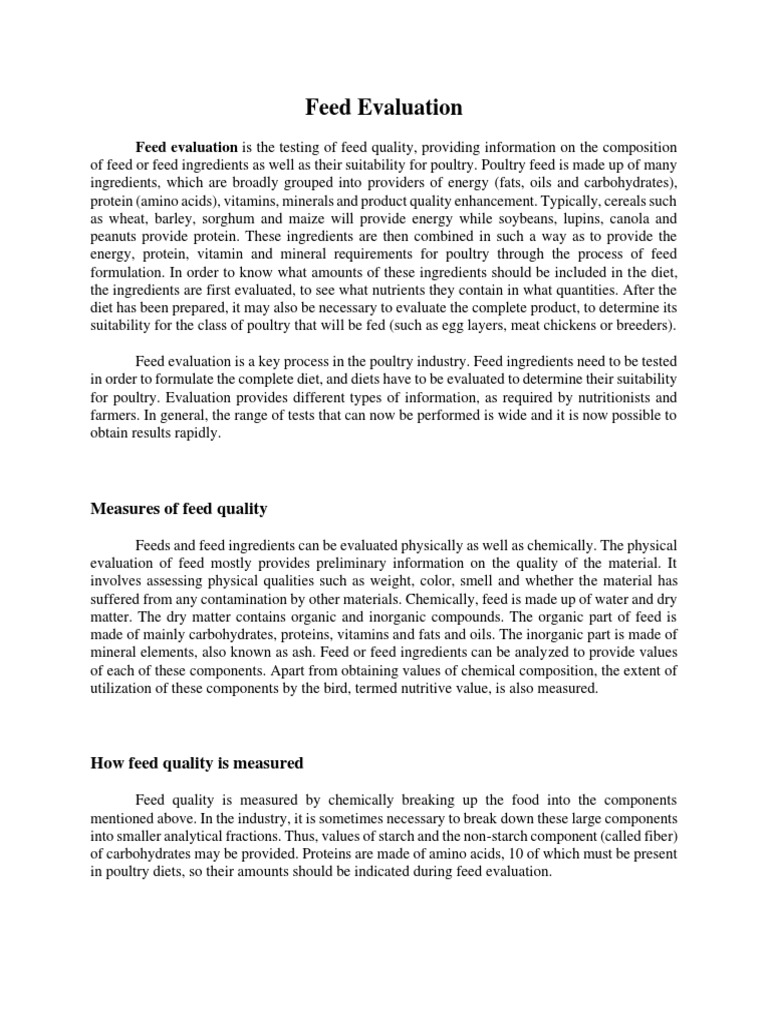 Feed Evaluation and Formulation Poultry | PDF | Animal Feed | Nutrients