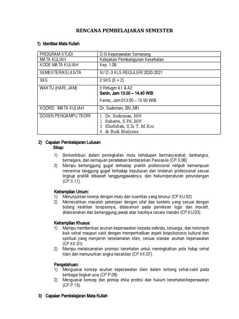 RPS Kebijakan Pemb Kesehatan 2020-2021-KLS Kendal | PDF | Karier & Perkembangan | Sains & Matematika