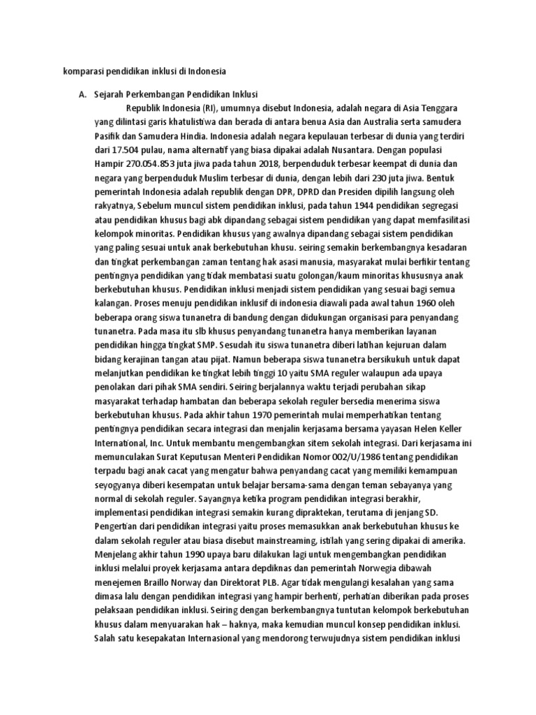 Komparasi Pendidikan Inklusi Di Indonesia | PDF | Kesehatan Holistik